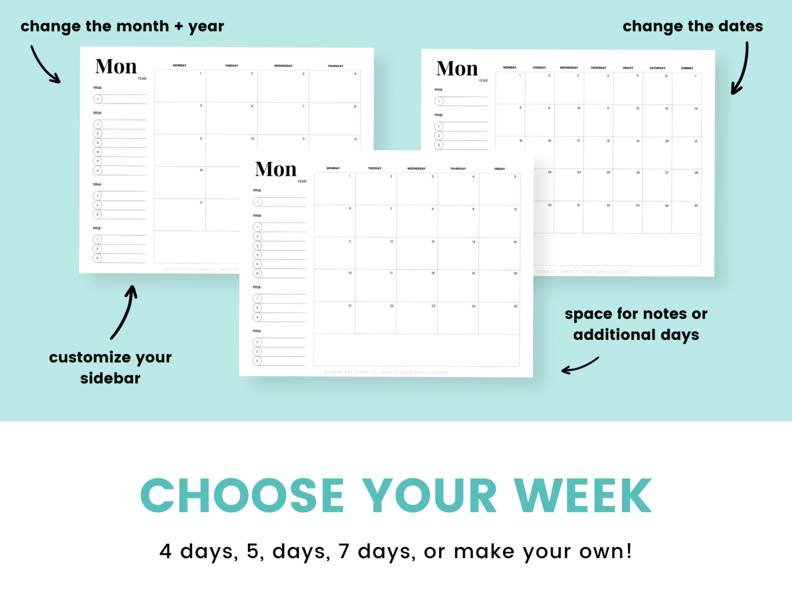 Make It Your Own Calendar • Laugh Eat Learn