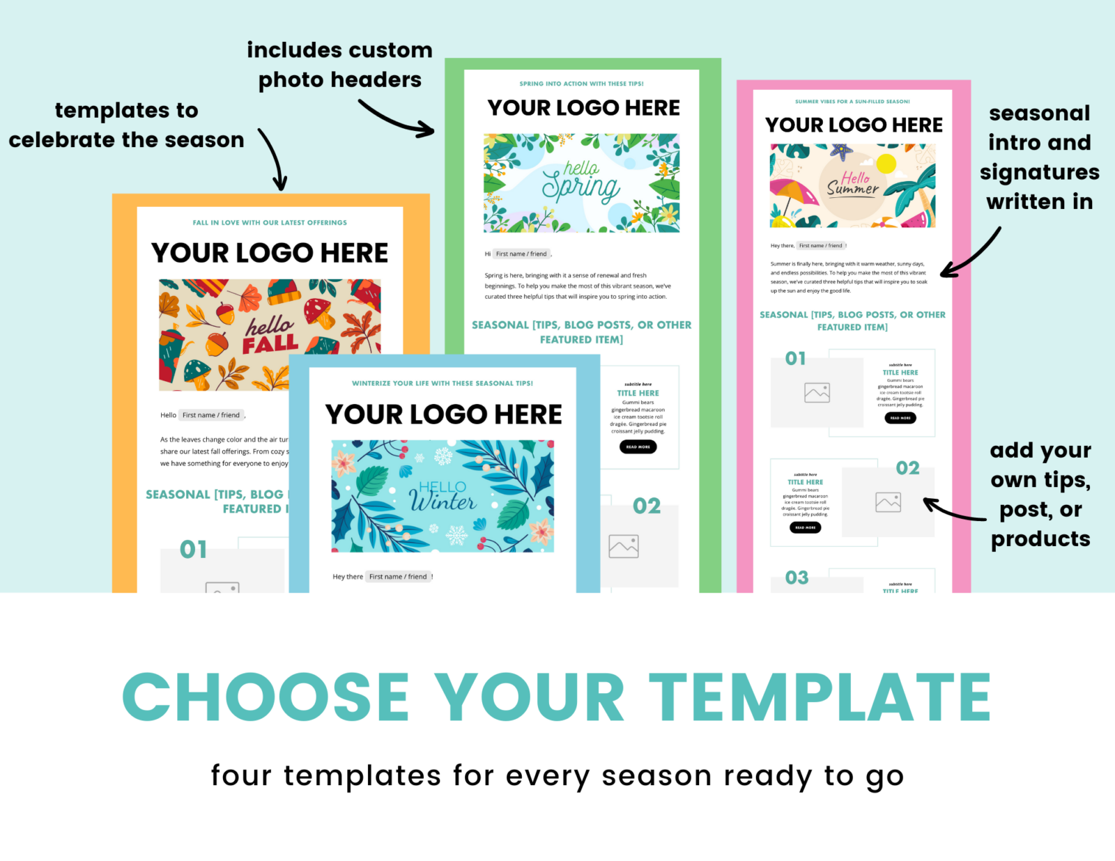 Seasonal Pack - Flodesk Newsletter Templates • Laugh Eat Learn